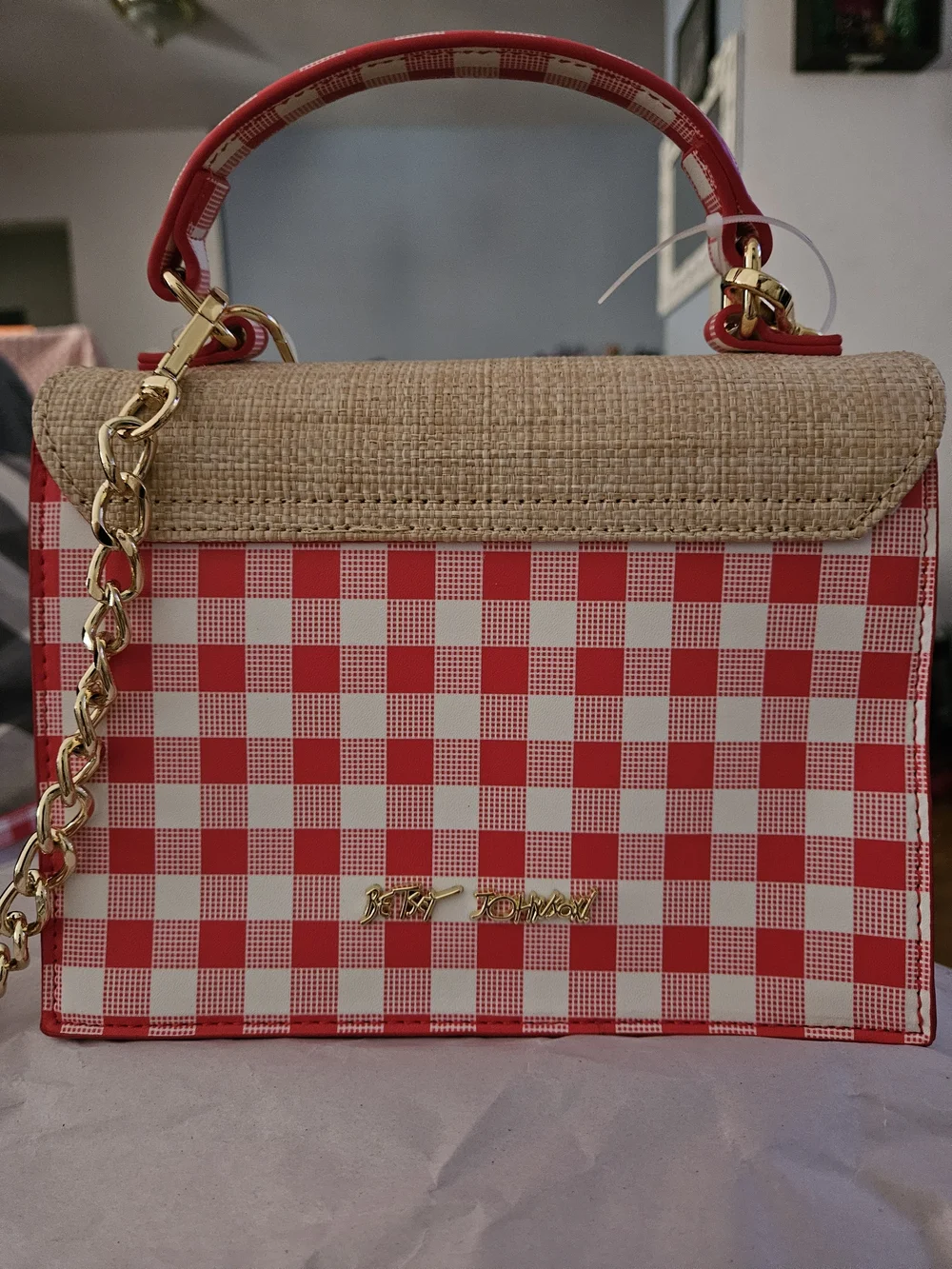Betsey Johnson | Bags | Betsey Johnson Red Gingham Straw Strawberry ...